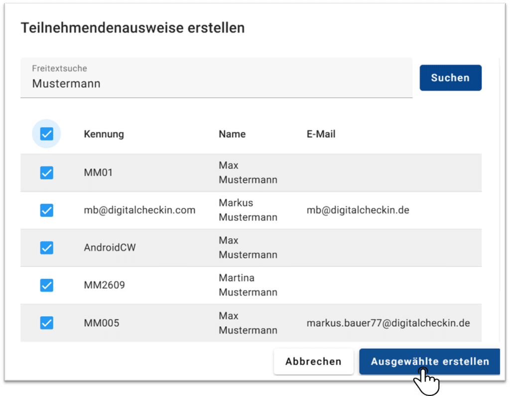 Ausweise anlegen und drucken - DigitalCheckIn